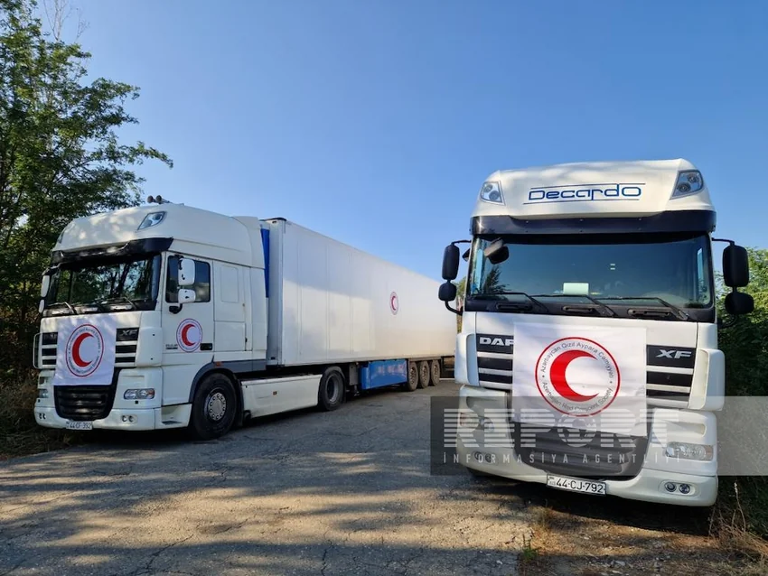 MFA: Two trucks of Azerbaijani National Red Crescent Society wait to ...